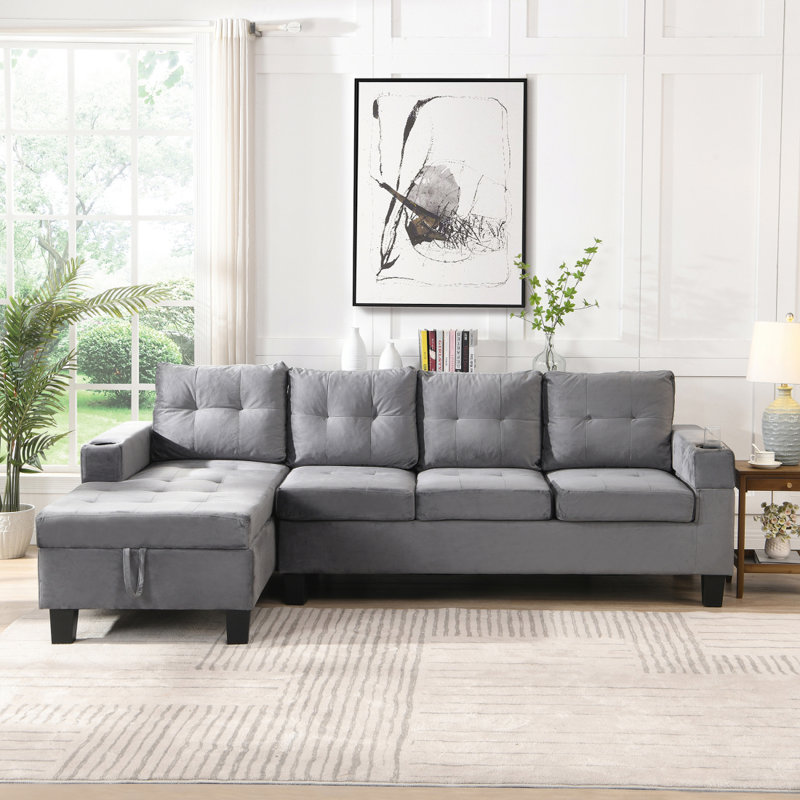 Modern Sofa Sectional Sofa Set For Living Room With L Shape Chaise Lounge Cup Holder And Left Hand With Storage Chaise 4 Seat